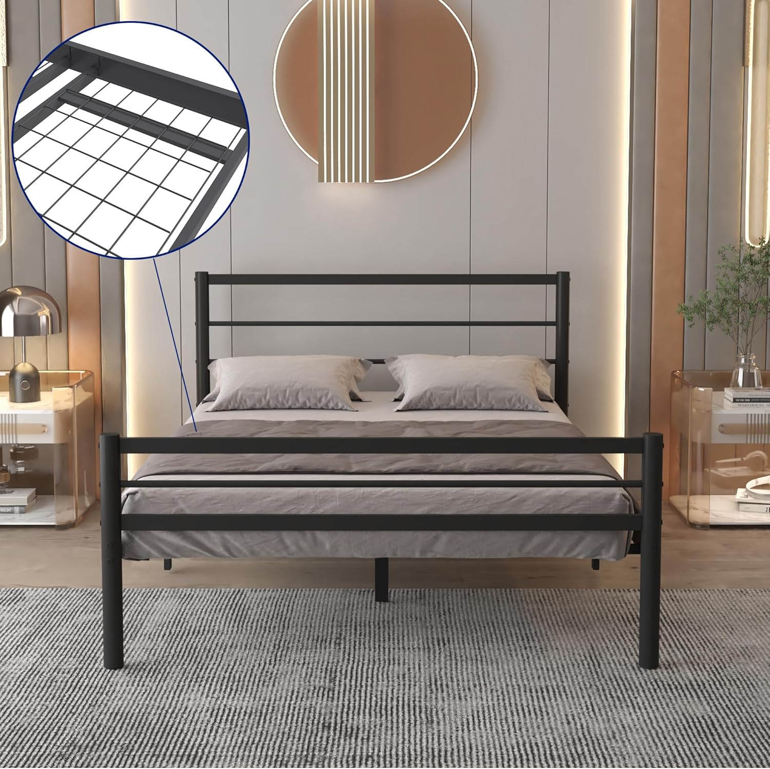 Chester 4ft6 Black Heavy Duty Mesh Base Metal Bed Frame