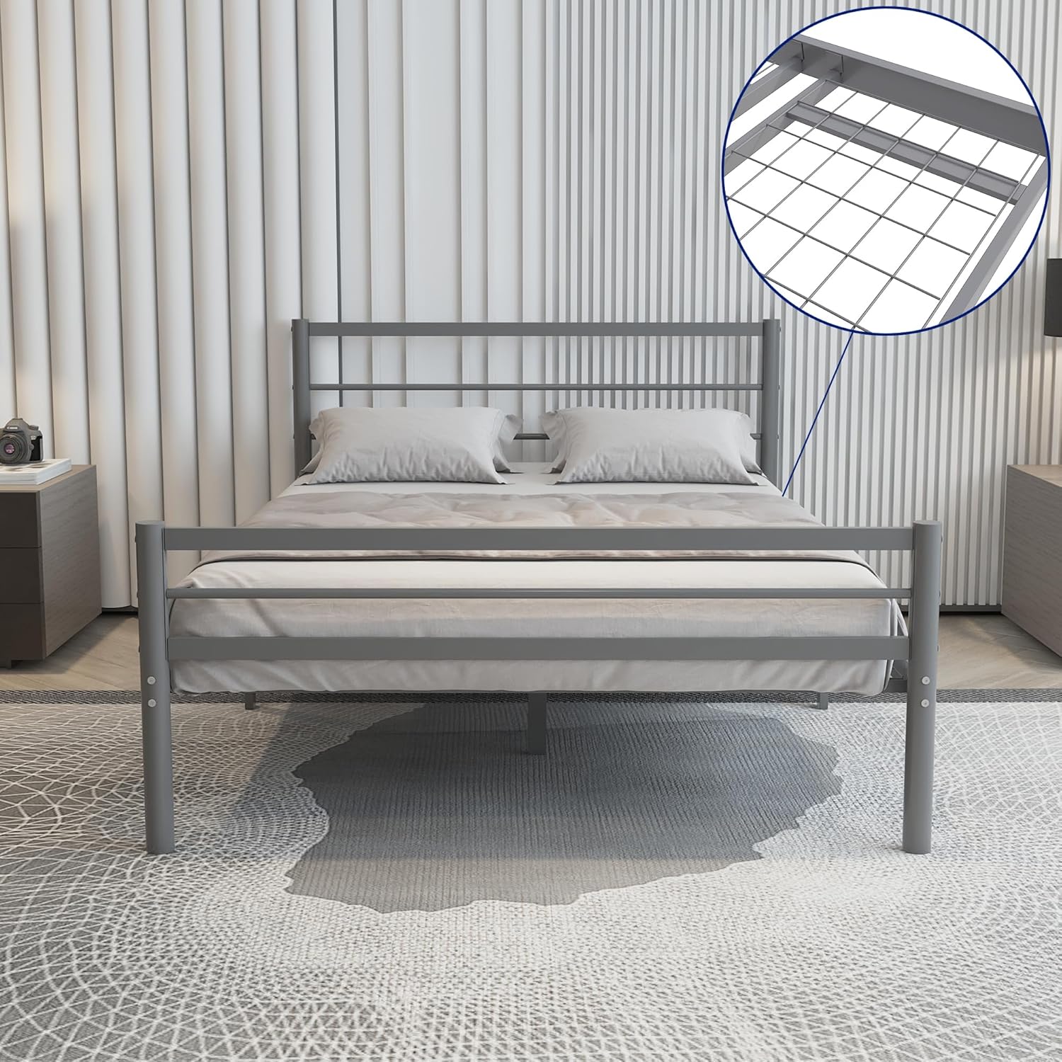 Chester 4ft Grey Heavy Duty Mesh Base Metal Bed Frame